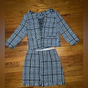 SHEIN | Other | Blue Black White Plaid Tweed Matching Set | Poshmark